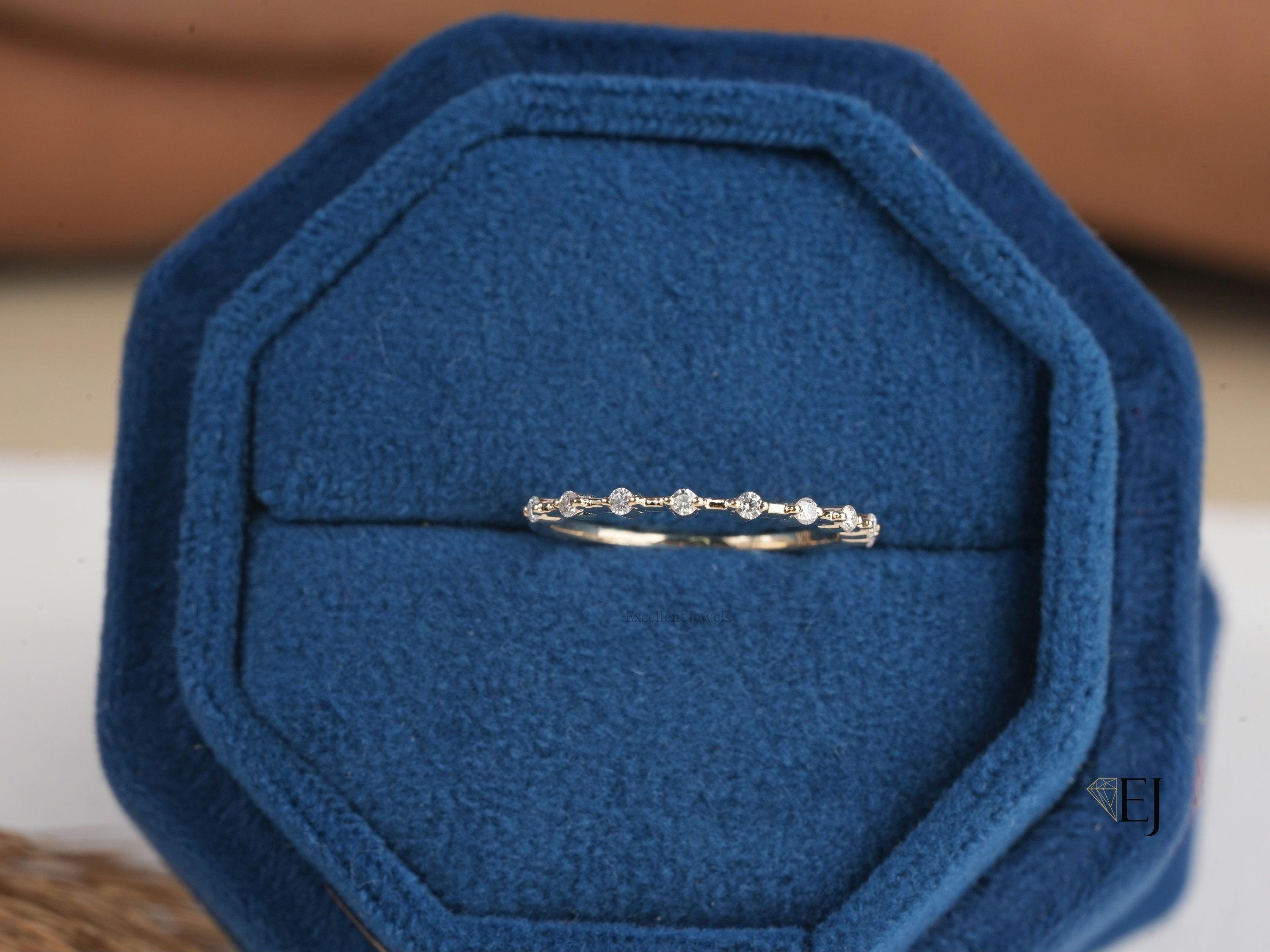 Bubble Prong Set Round Colorless Moissanite Wedding Band Thin Distance ...