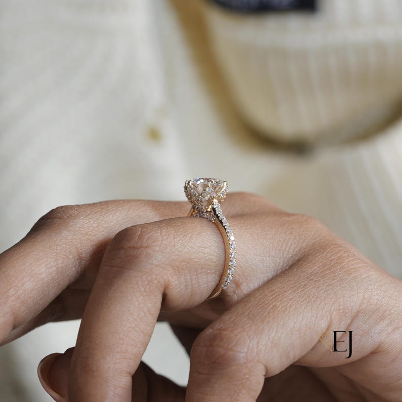 2CT Round Solitaire Tulip Setting Ring 14K Yellow Round Moissanite ...
