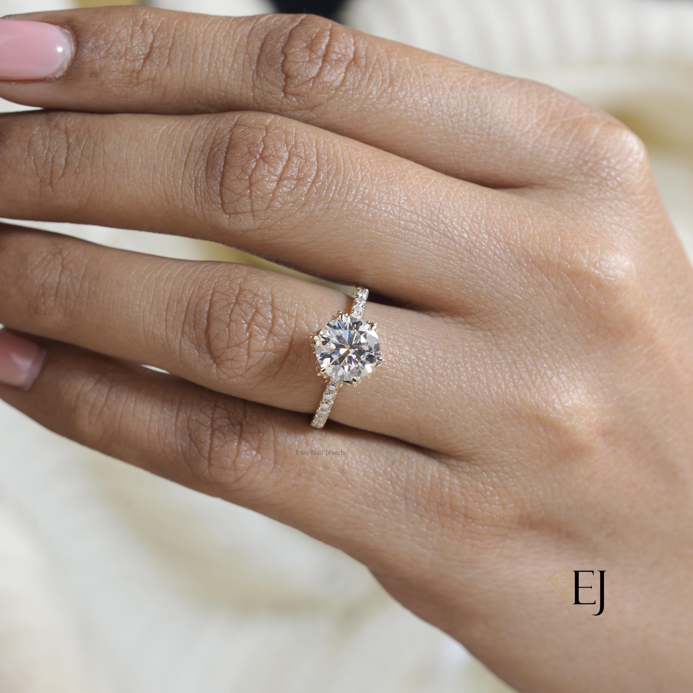 2CT Round Solitaire Tulip Setting Ring 14K Yellow Round Moissanite ...