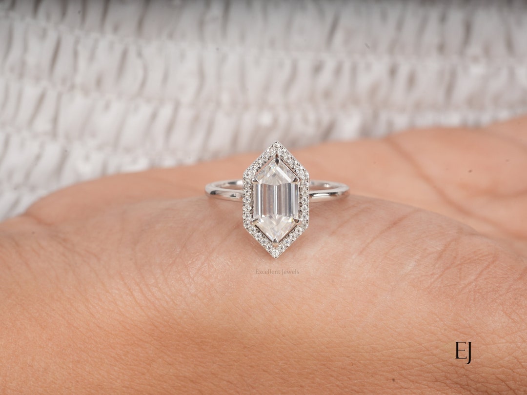 Dutch Marquise Cut Moissanite Ring Step Cut 2CT Hexagon Moissanite ...