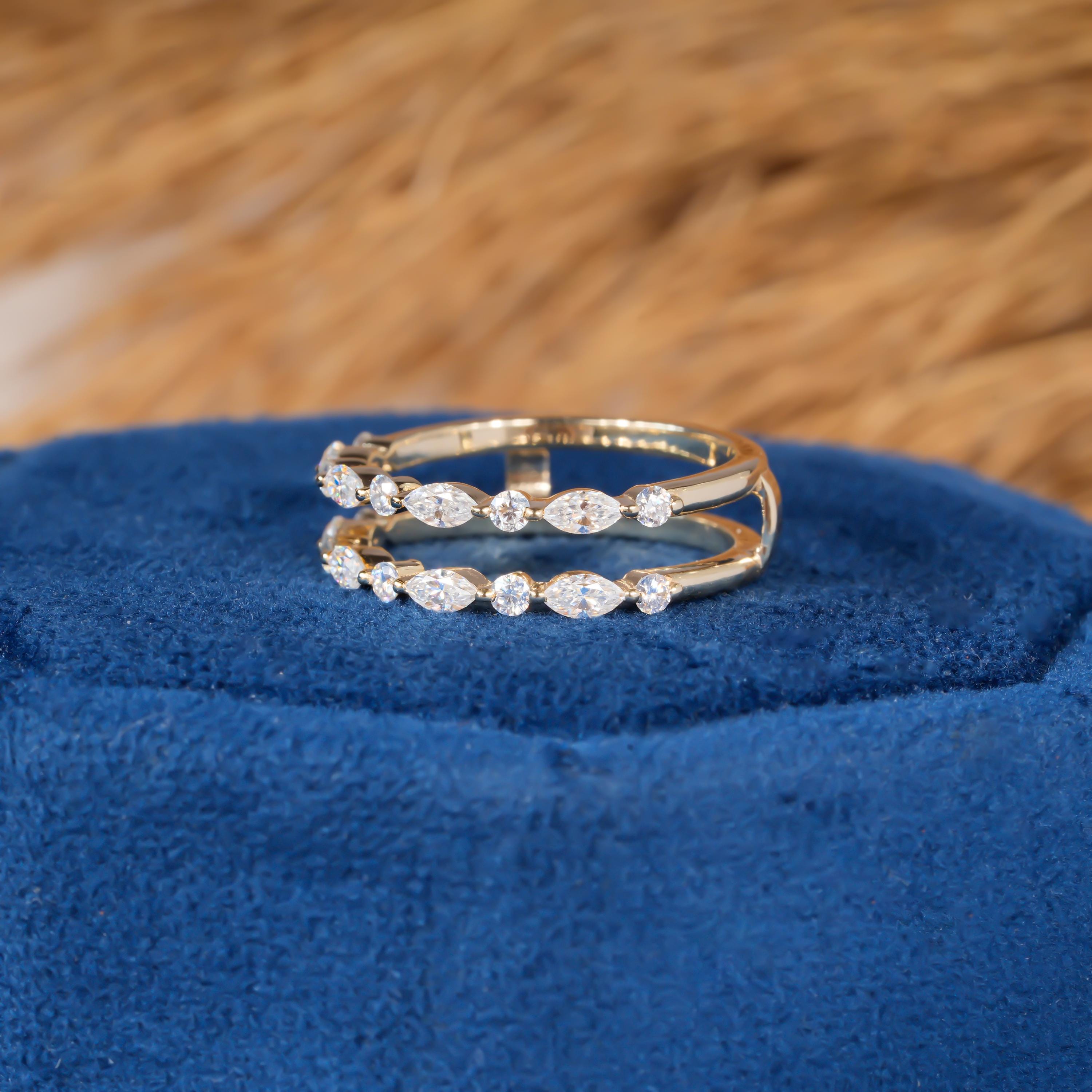14K Gold Marquise Diamond Ring Enhancer Wedding Band for Round/pear ...