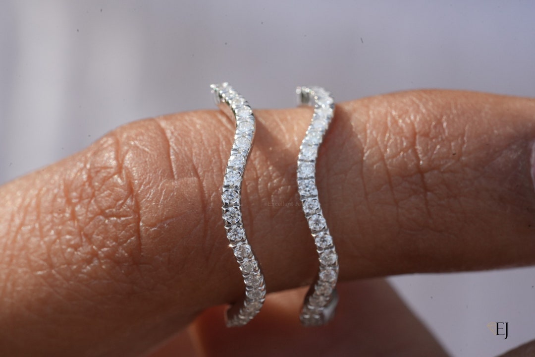Diamond Wave Ring 14K Gold Free Style Band Wedding Curve Full Eternity ...