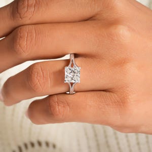 Solitaire Princess Cut Diamond Ring Square Diamond Ring Split Shank ...