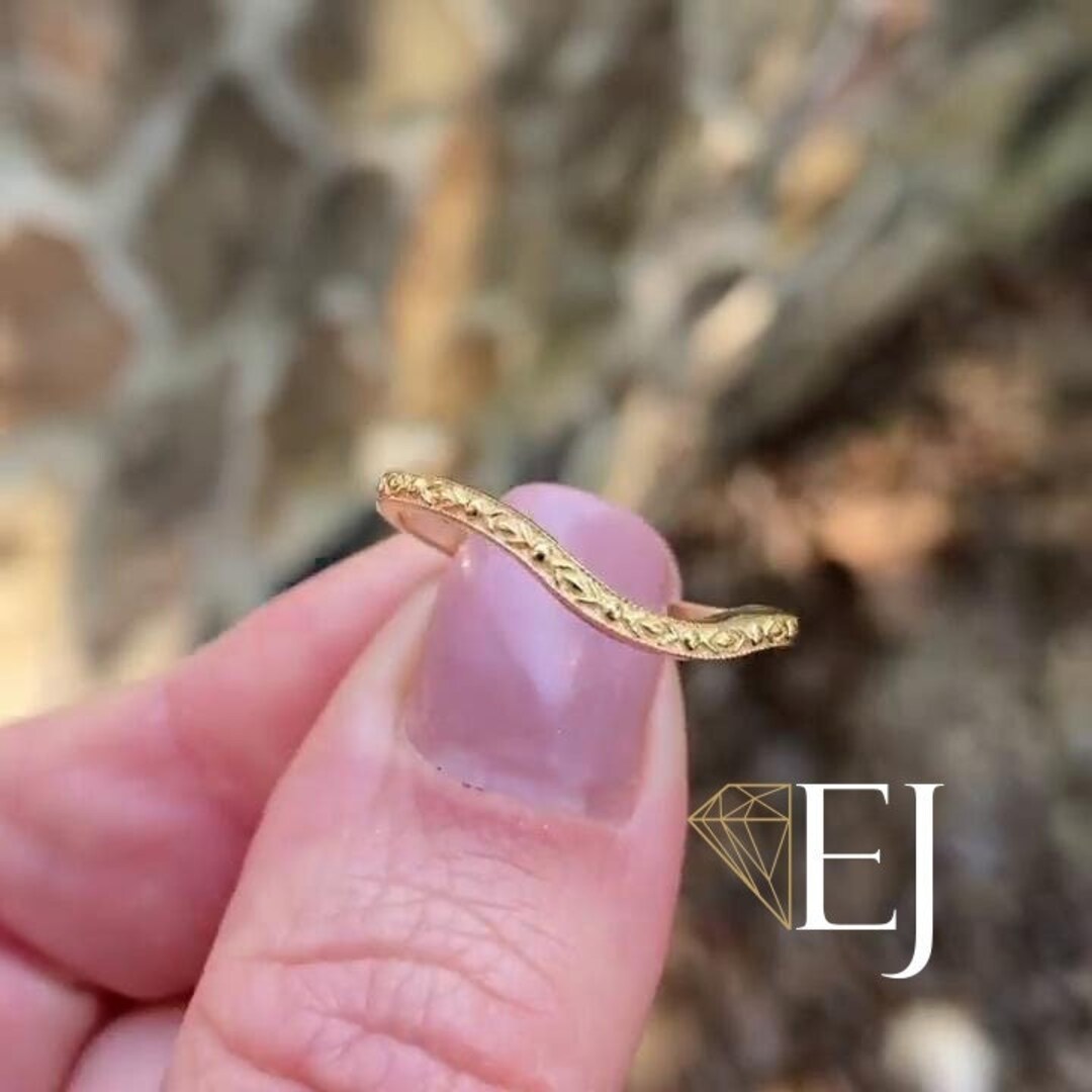2 Mm Curved Band Curved Wave Half Eternity Engraved Gold Band Jacket ...