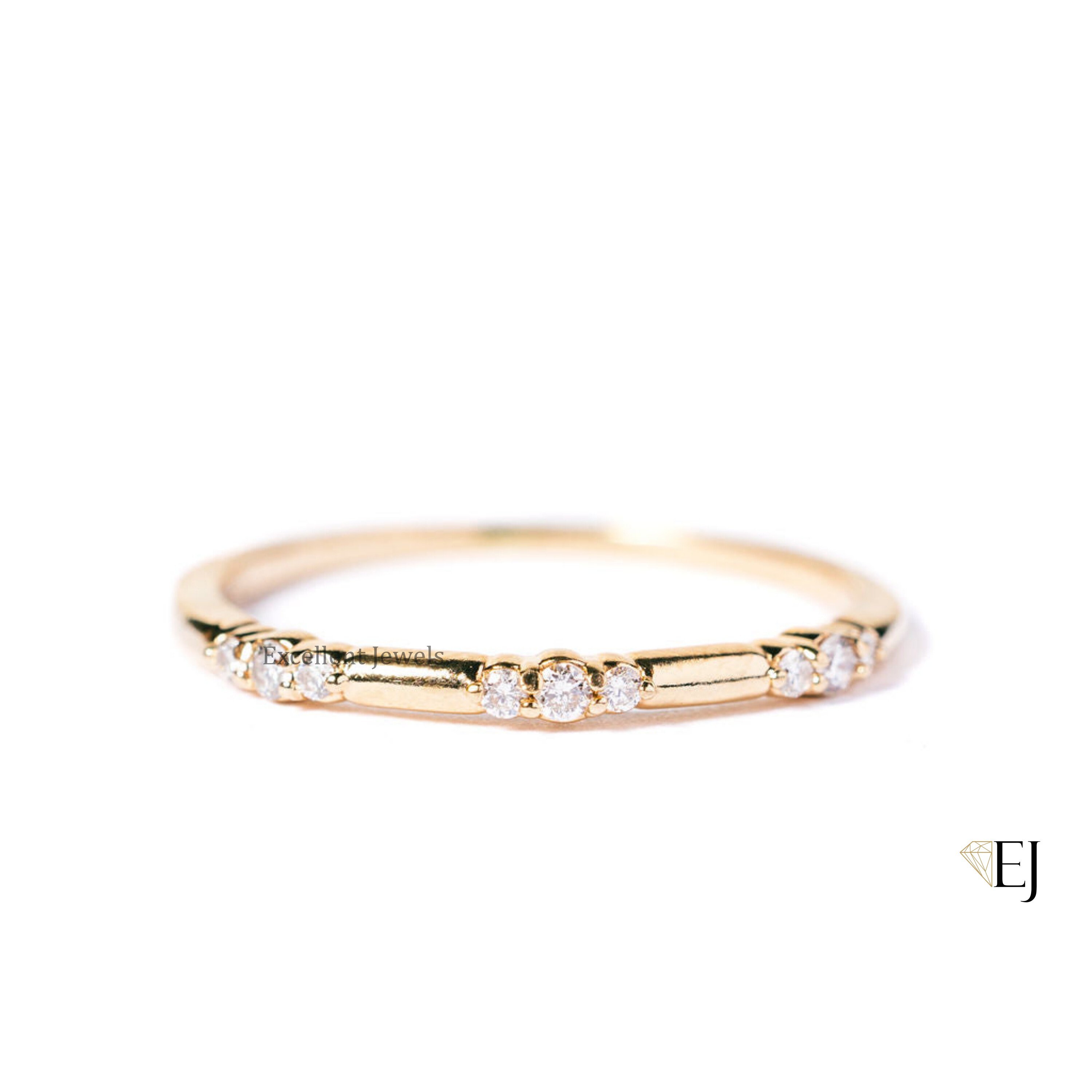 Flush Set Diamond Band Dainty Diamond Wedding Band 14K Solid - Etsy