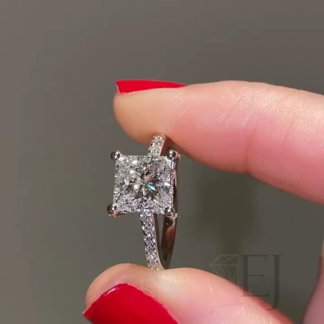 2ct Princess Cut Moissanite Engagement Ring Unique White Gold ...