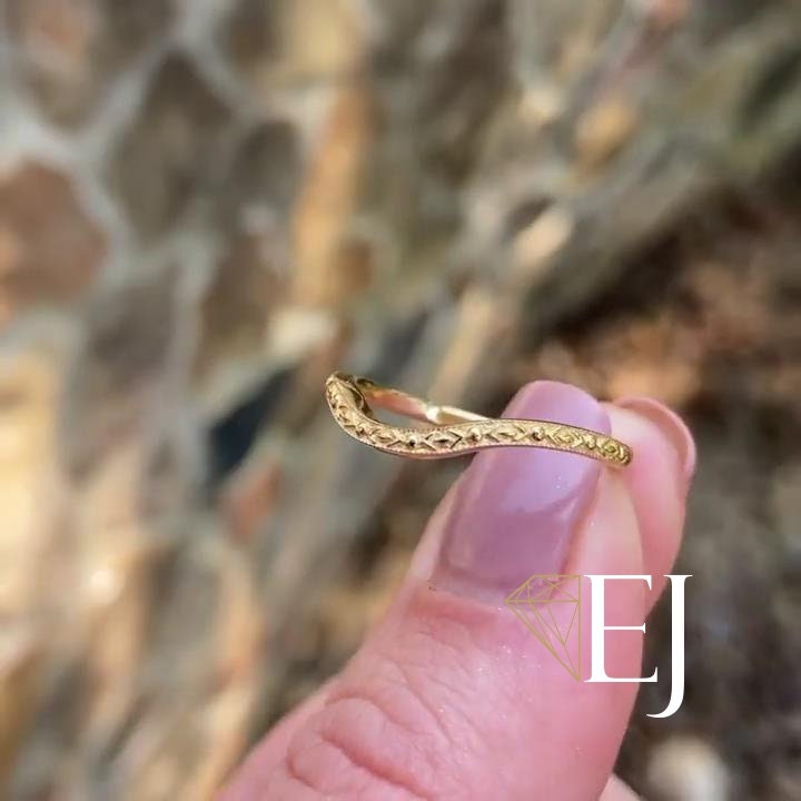 2 Mm Curved Band Curved Wave Half Eternity Engraved Gold Band - Etsy