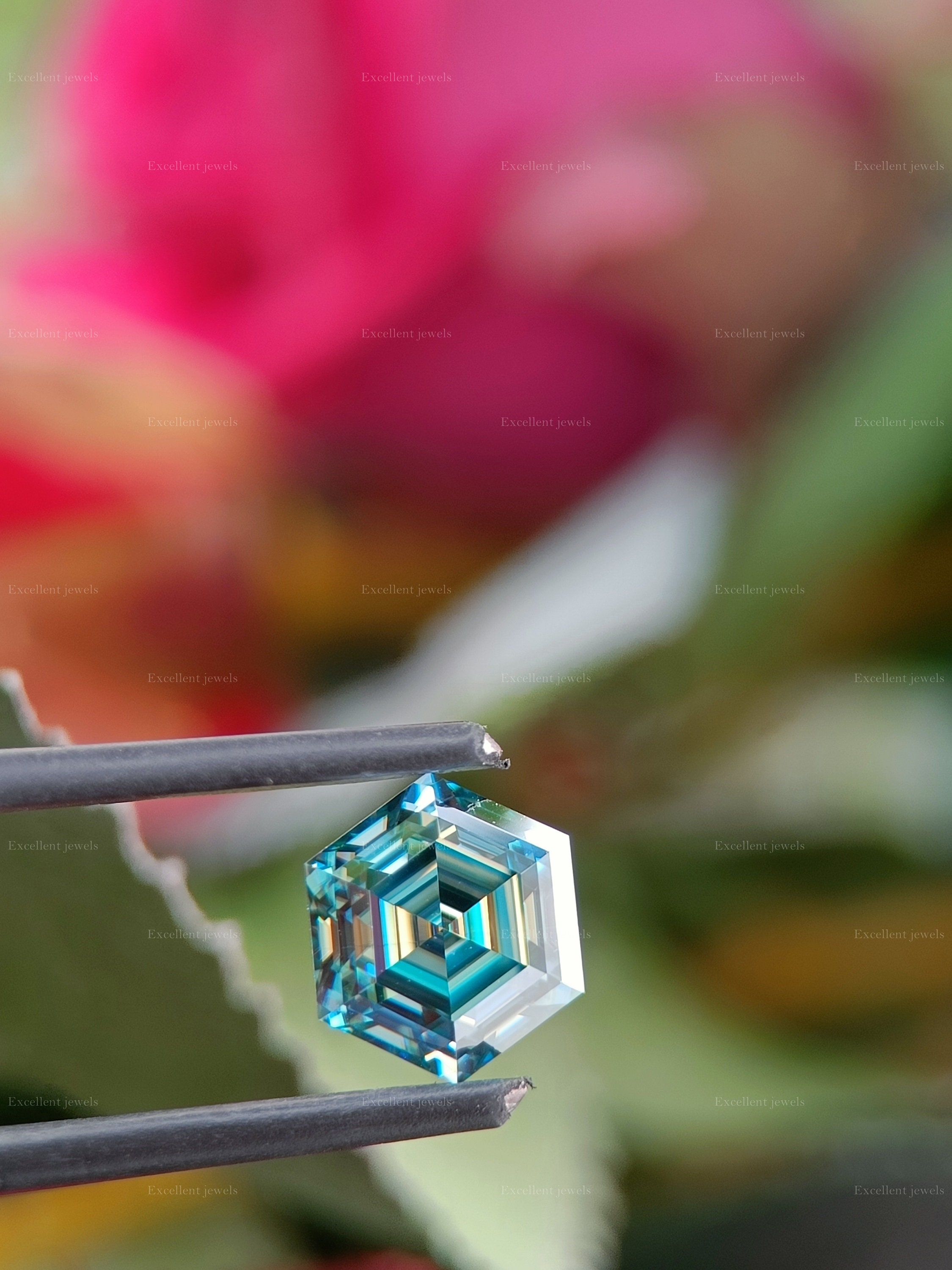 2.5CT Cyan Blue Hexagon Cut Loose Moissanite for Jewelry Making Hexagon ...