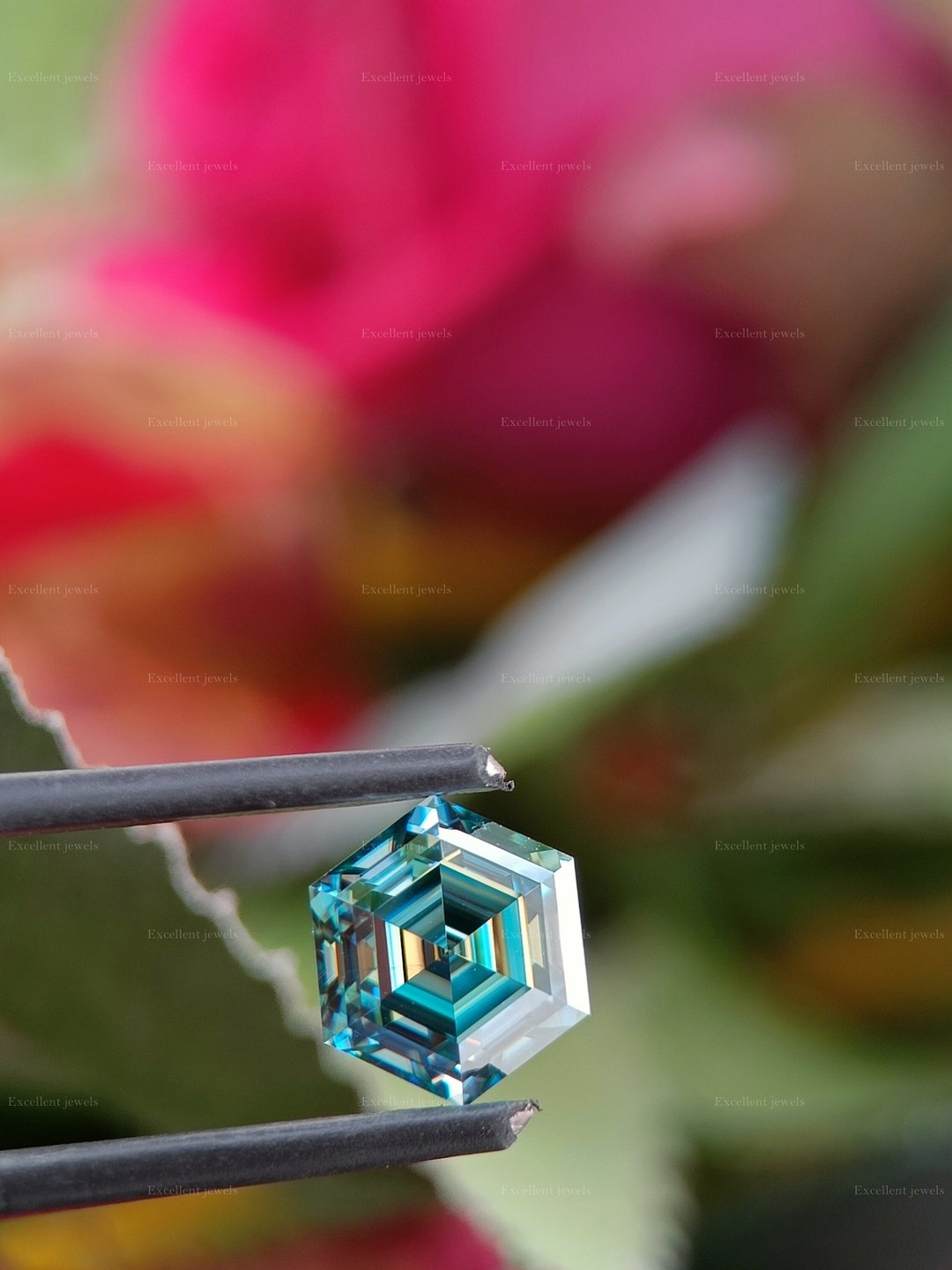2.5CT Cyan Blue Hexagon Cut Loose Moissanite for Jewelry Making Hexagon ...
