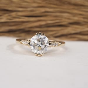 Vintage 2CT Old Mine Cut Diamond Ring 14K Solid Gold Old Mine Round Cut ...