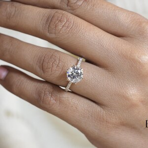 2CT Round Solitaire Tulip Setting Ring 14K Yellow Round Moissanite ...
