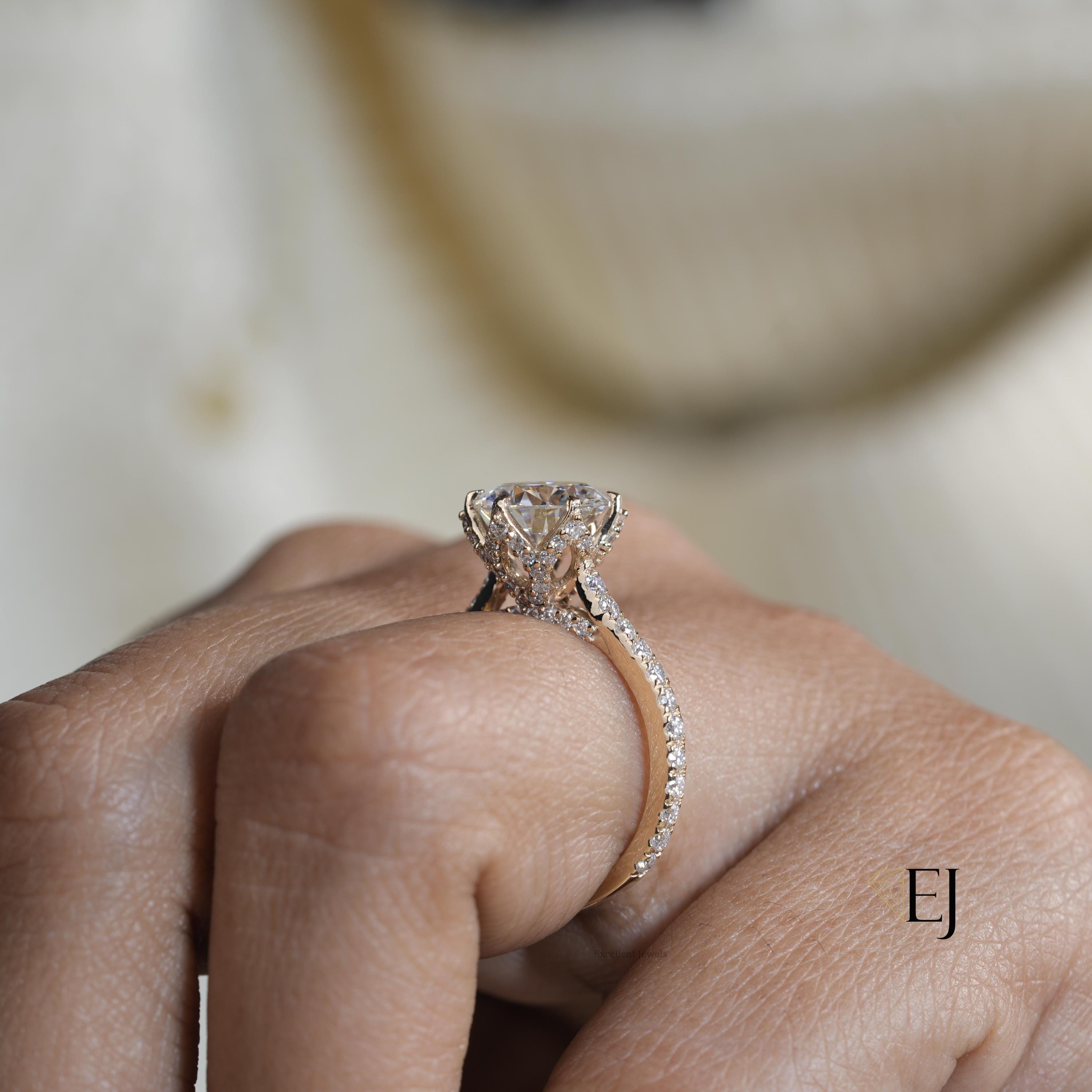 2CT Round Solitaire Tulip Setting Ring 14K Yellow Round Moissanite ...