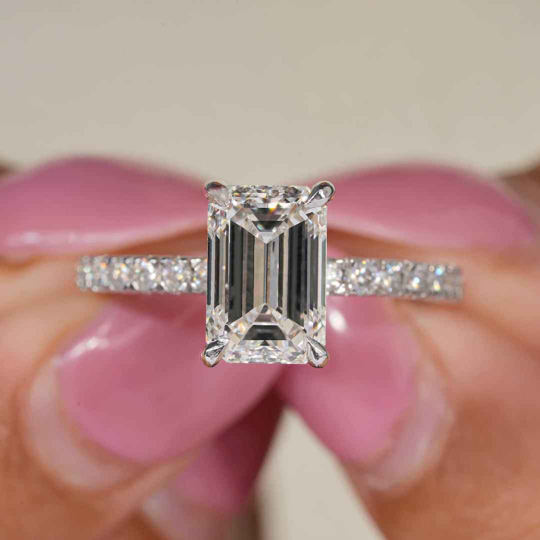 Emerald Cut Diamond Engagement Ring Emerald Solitaire Diamond Ring ...
