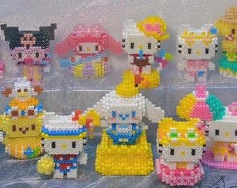 Set of 6 3D Perler Bead Pattern Tutorial Kitty & Friends Kawaii Bunny ...