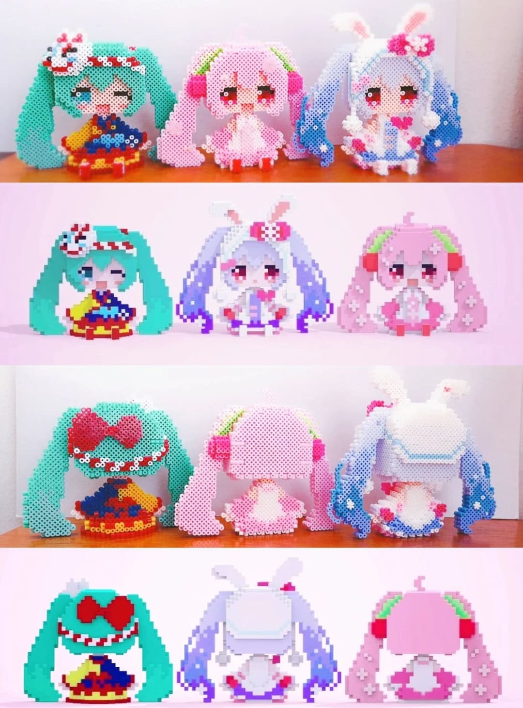 Set of 3 3D Perler Pattern Tutorial Kawaii Anime Miku Sakura - Etsy