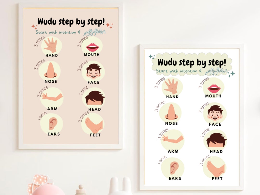 Step by Step Wudu Poster Wudu Print Wudu Guide Print Learning Wudu Step ...
