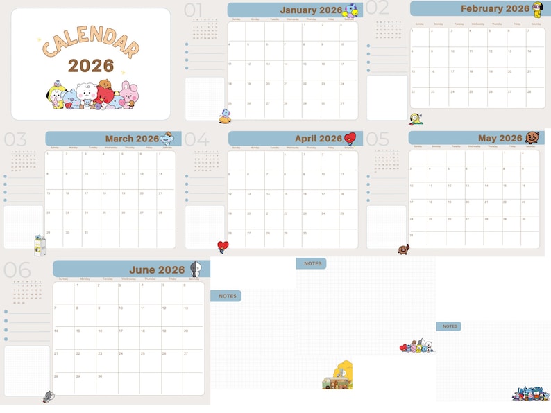 BT21 BTS Printable 2026 A2 Calendar (digital Download) 2026 Digital ...