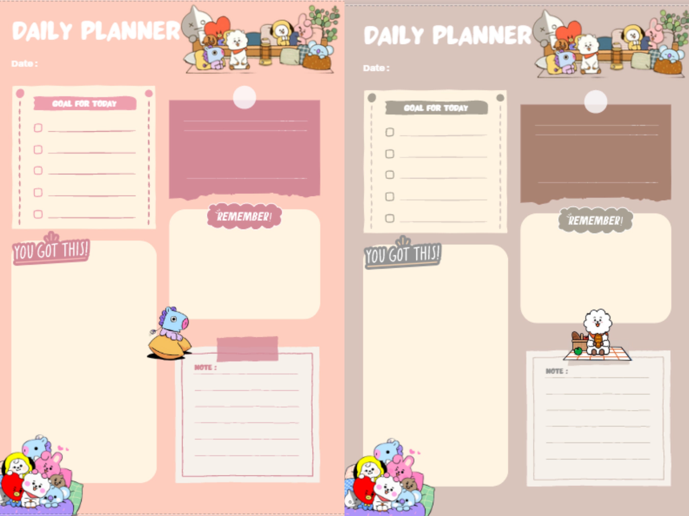 BTS/BT21 Bundle Printable Planner BTS/BT21 Daily Planner - Etsy Australia