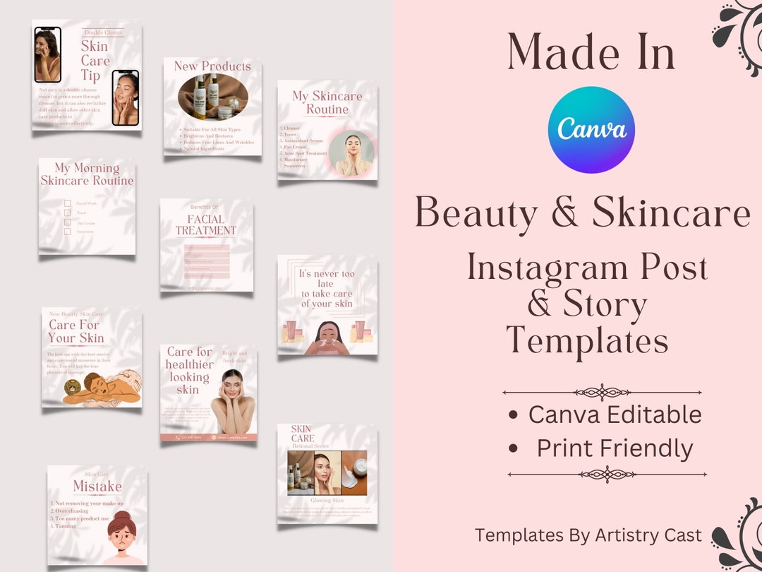 Skin Care Instagram Templates 10 Beauty Hacks Instagram - Etsy