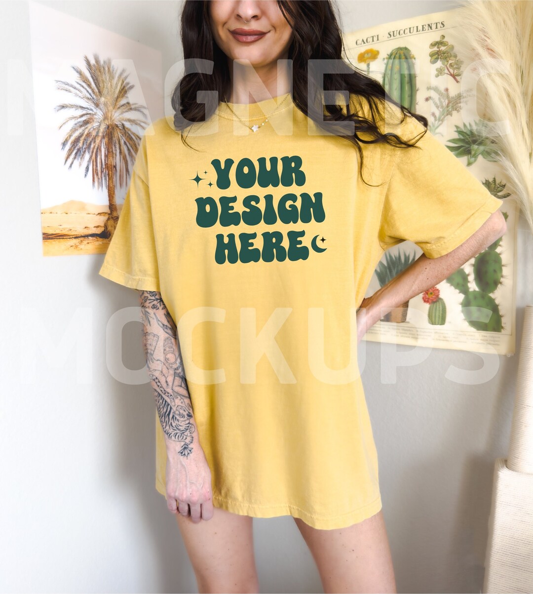 Comfort Colors C1717 Mustard Mockup, Oversized Mustard Mockup, Model ...