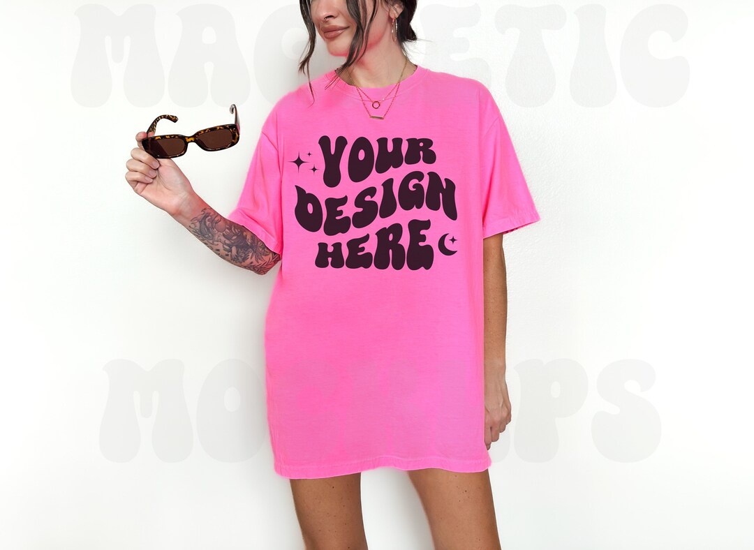 Comfort Colors C1717 Neon Pink Mockup, Oversized Tshirt Mockup, Neon ...