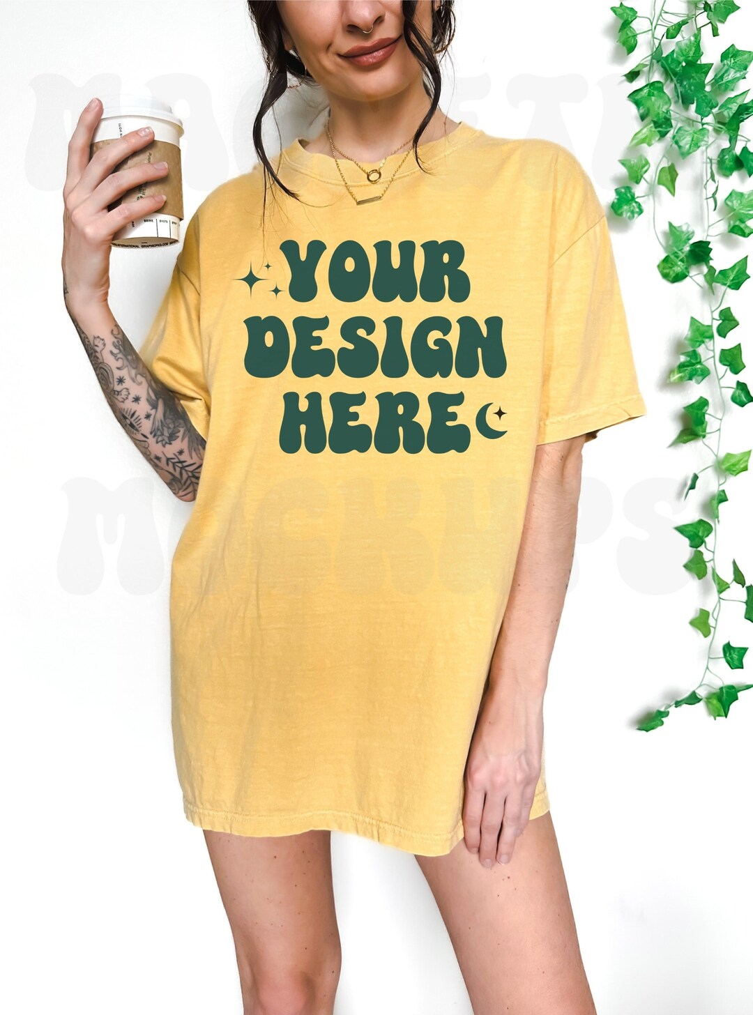 Comfort Colors C1717 Mustard Mockup, Oversized Mustard Mockup, Model ...