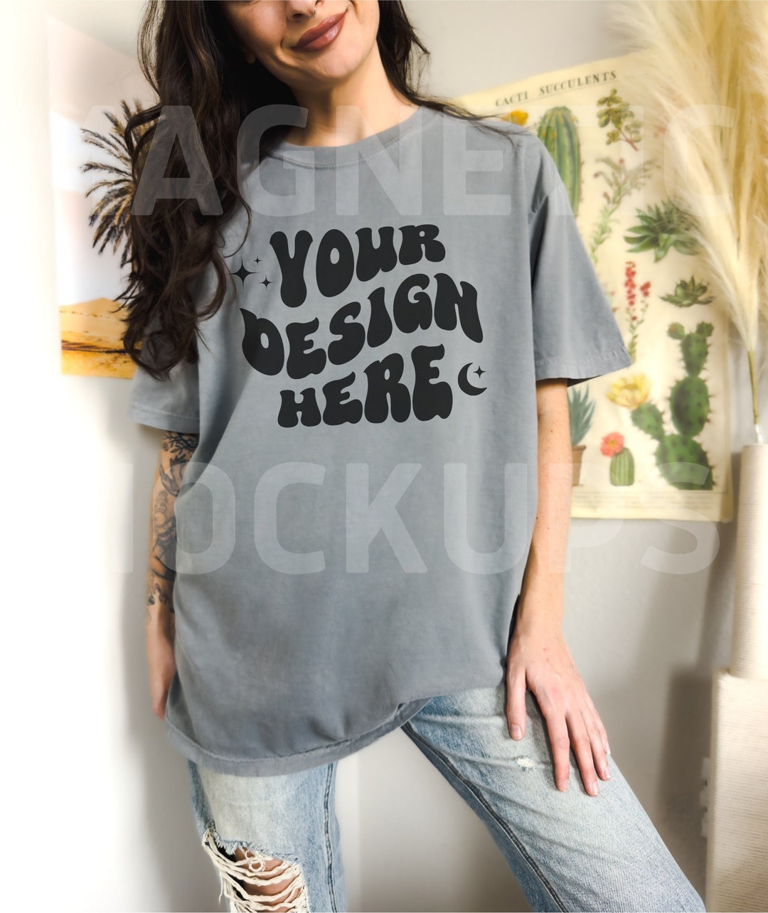 Comfort Colors C1717 Grey Mockup, Oversized Grey Mockup, Model Mockup ...