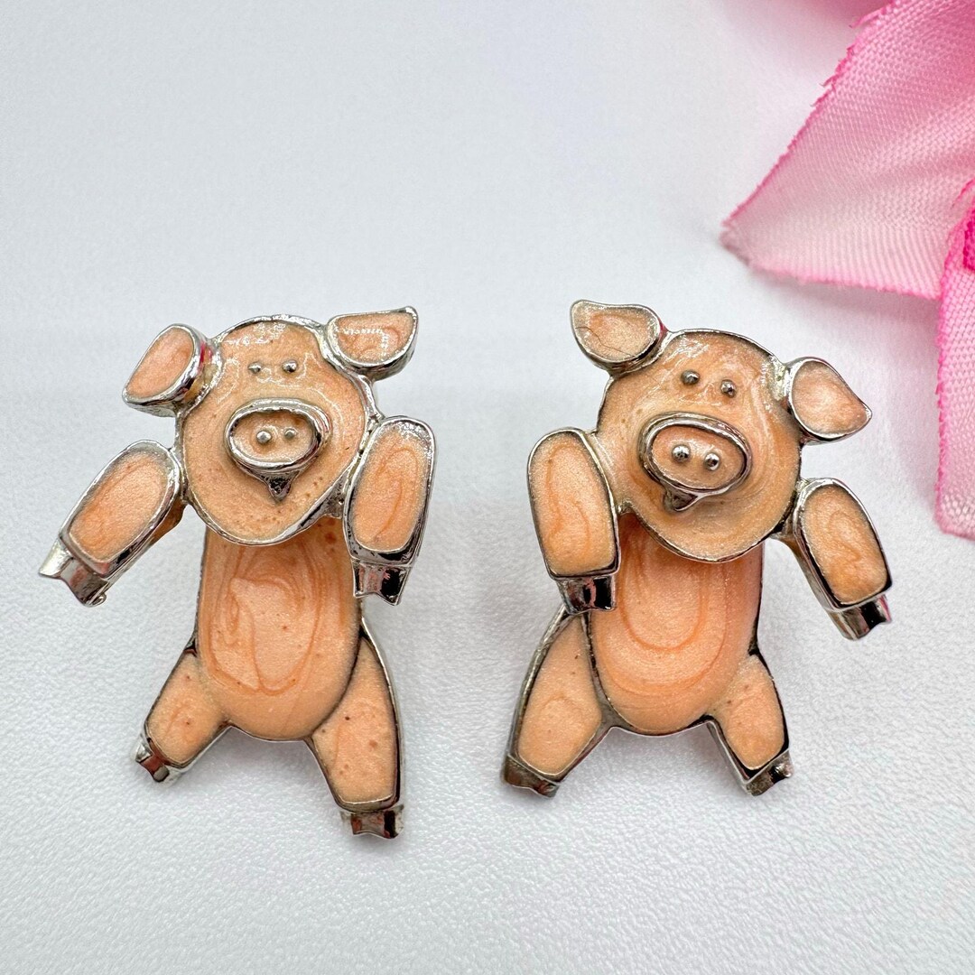 Vintage Edgar Berebi Pink Pig Front to Back Illusion Jacket Earrings ...