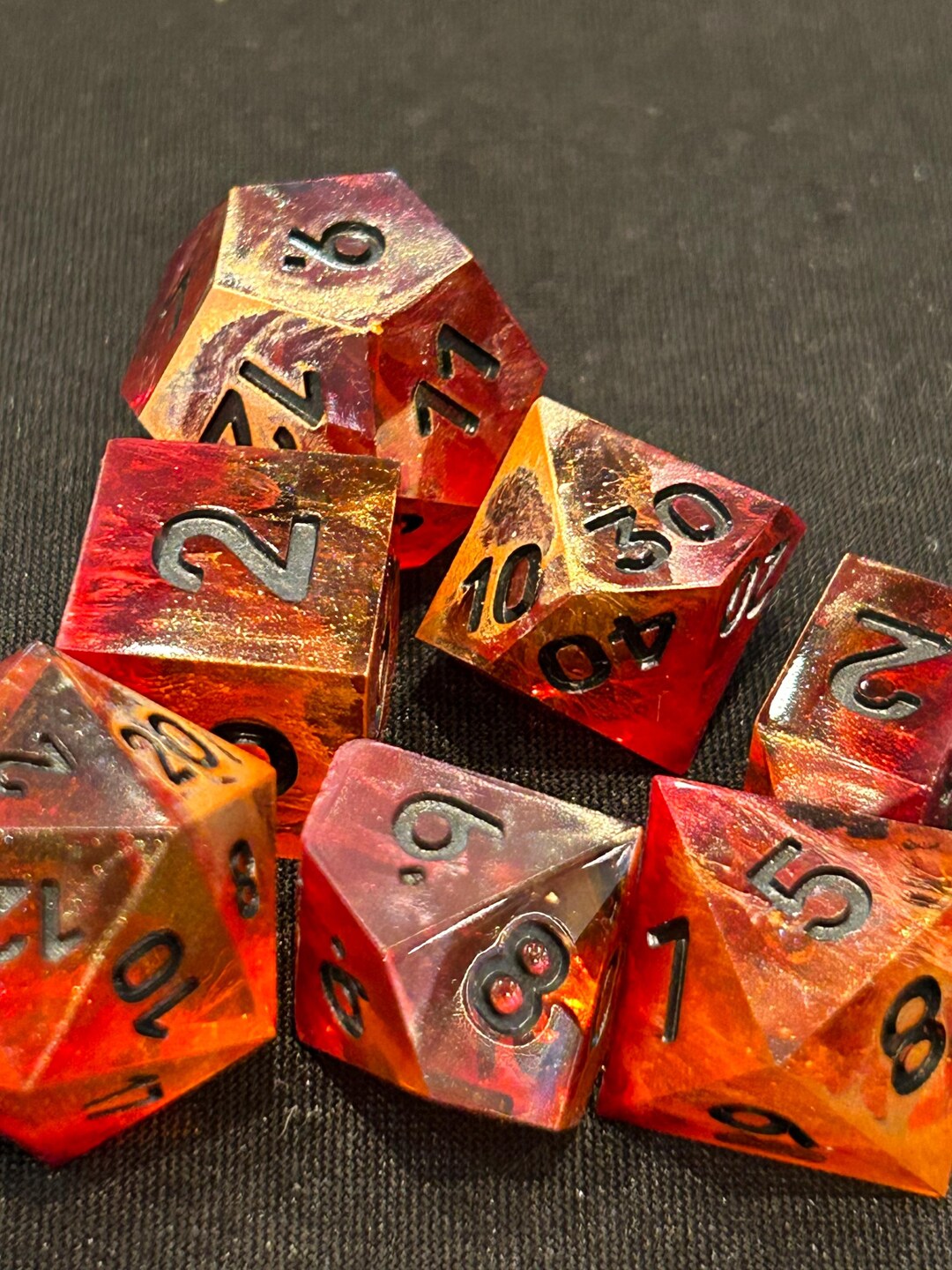 Fire Realm Dice One of a Kind Handmade Sharp Edge Resin Dice Set for ...