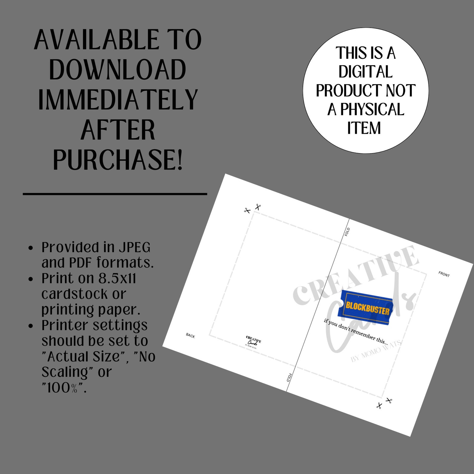 Blockbuster Printable Greeting Card, Digital Download, 5x7 Card, 4x6 ...