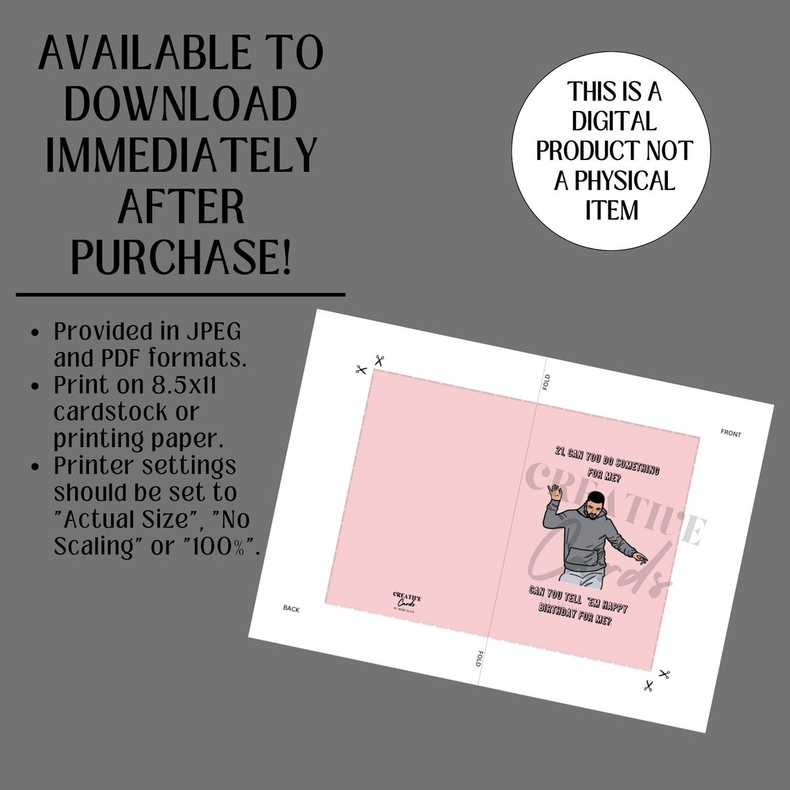 Printable Drake Birthday Card, Drake 21st Funny Printable Greeting Card ...