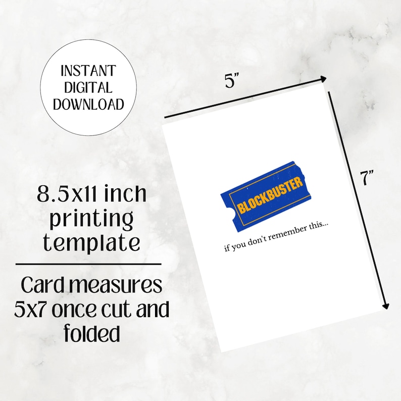 Blockbuster Printable Greeting Card, Digital Download, 5x7 Card, 4x6 ...