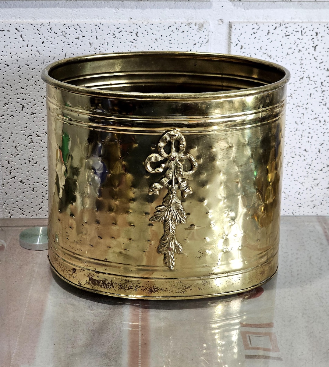 Large Oval Solid Brass Plant Pot, Vintage Brass Flower Pot Cover. - Etsy