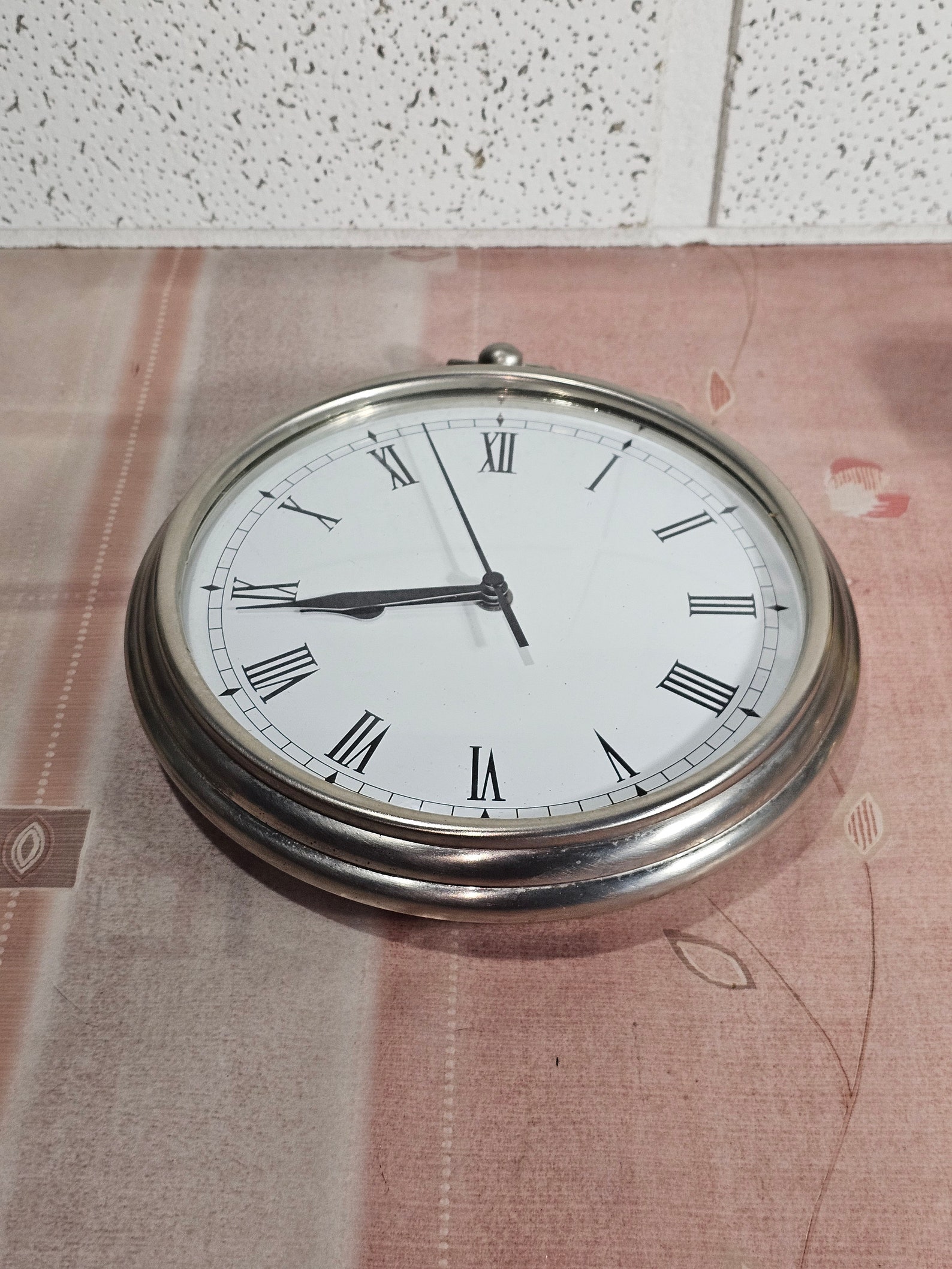 Large Silver Clock White Brass, Prestige Clock, Made in Taiwan, Black ...