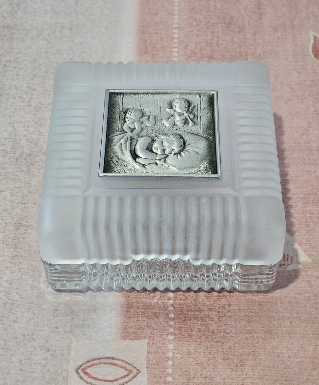 Glass Cigarette Box, Vintage Glass Cigarette Box With Pewter Angel ...