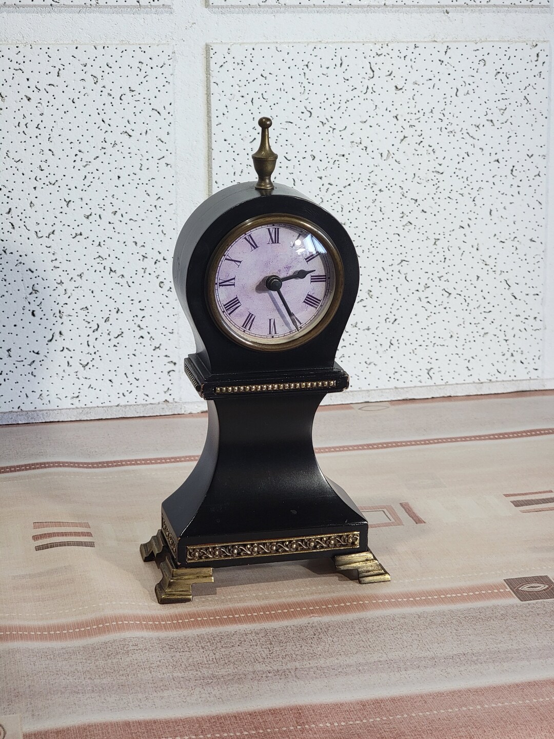 Old Antique Wooden Clock on a Brass Stand. Solid Wood Clock With Brass ...