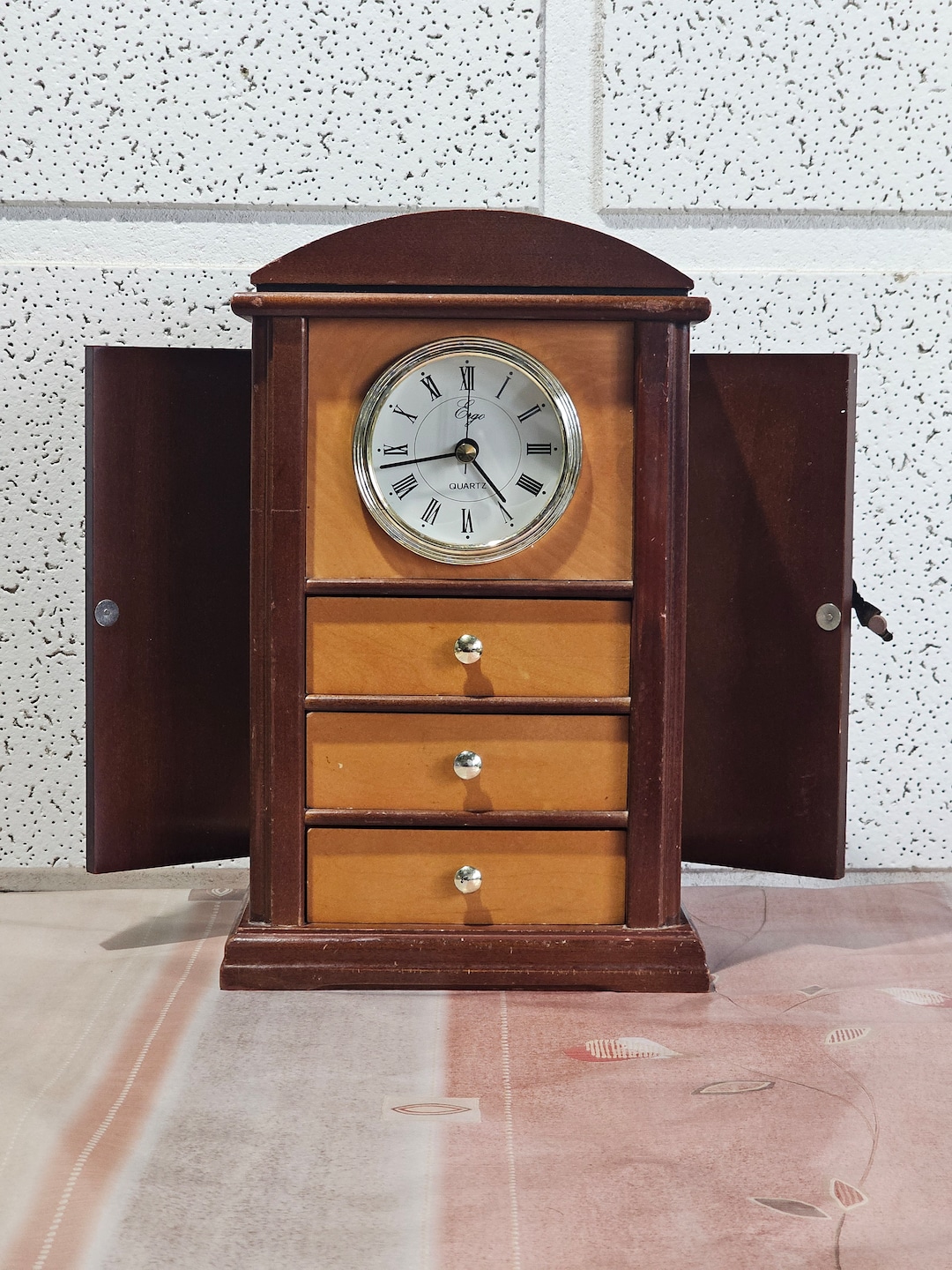 Jewelry Box and Clock in Wood,vintage Jewelry Box in Solid Wood and ...