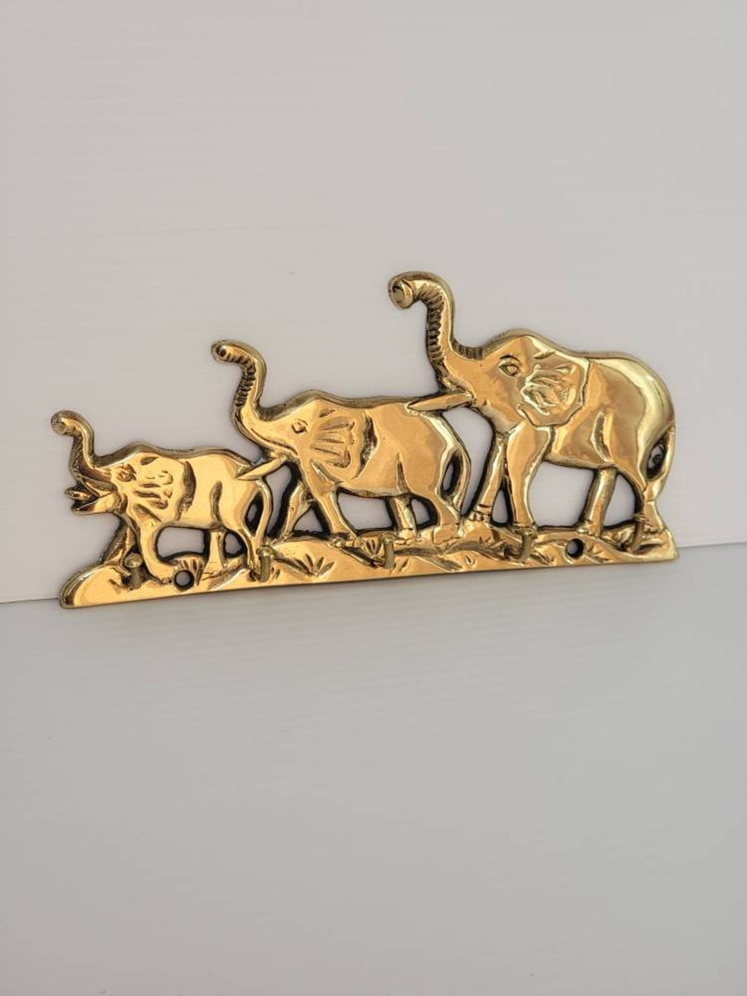 Vintage Brass Elephant Key Holder Hanger Hooks, Mid Century Decor Metal ...