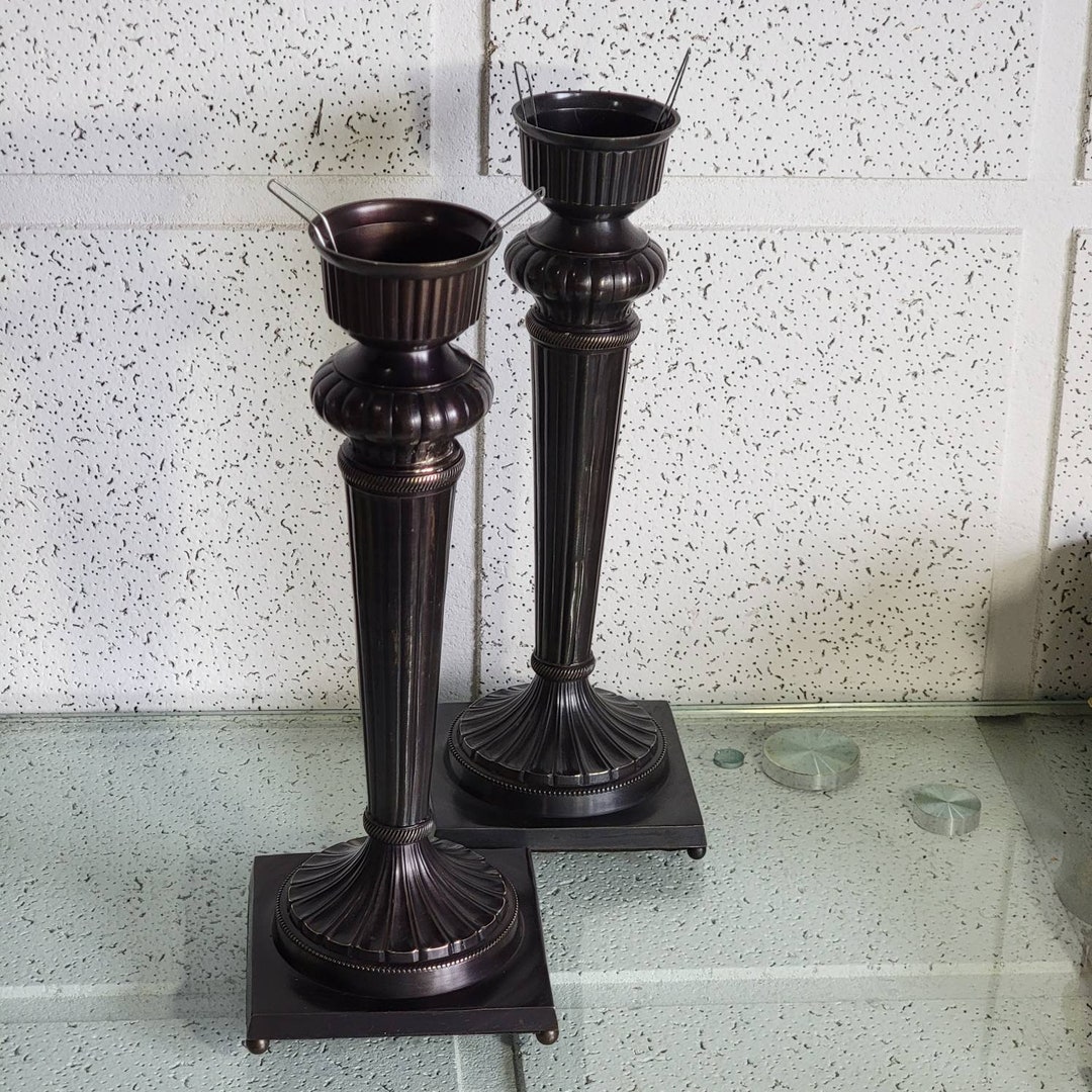 Large Pair of Solid Brass Candlesticks, Brown Colors. - Etsy
