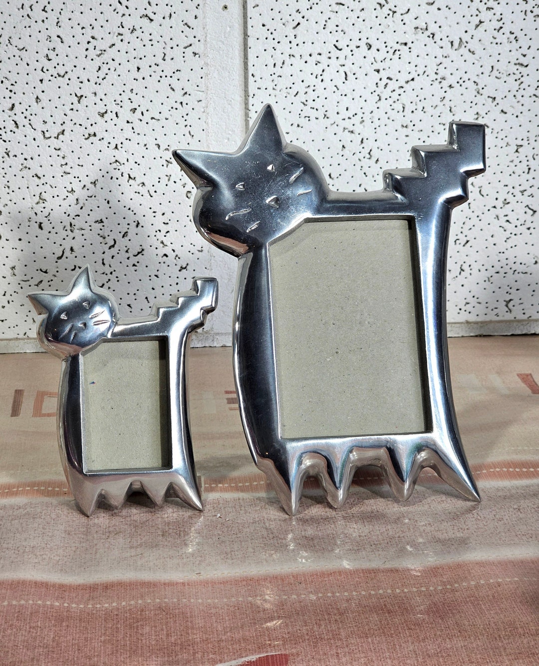Cat Scluptures Solid Aluminum Picture Frame Set. Vintage Cat Sclupture ...
