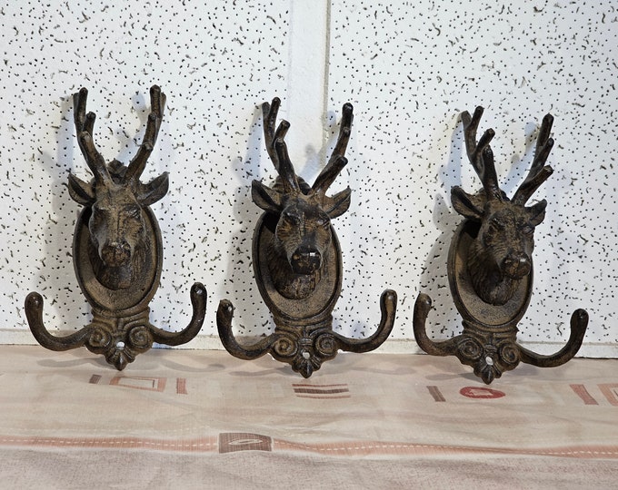 Wrought Iron Hook Set Wall Hanging Decoration Coat Rack Deer Head Hook ...