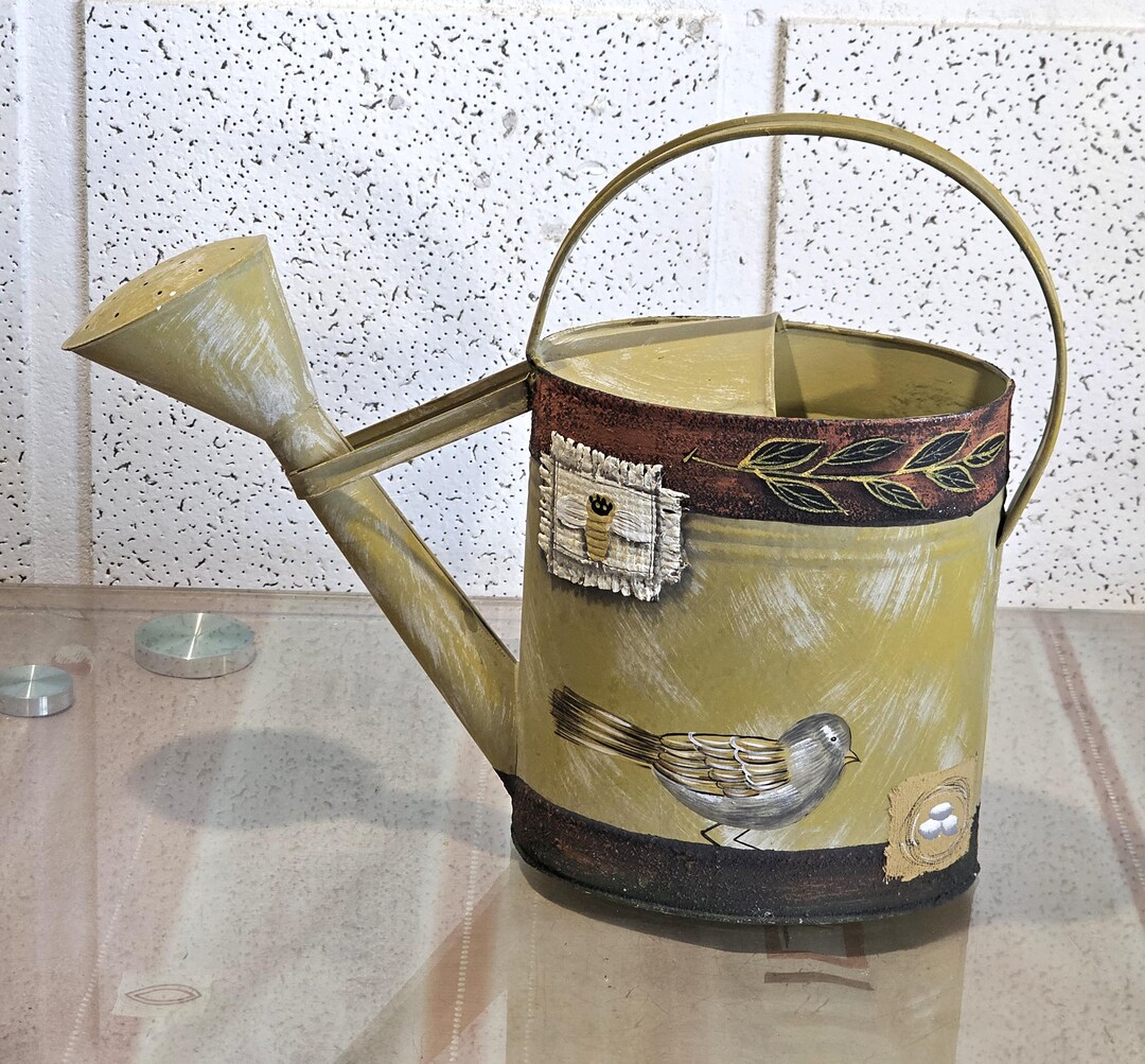 Large Hand Painted Metal Watering Can, Solid Brass Outdoor Watering Can ...