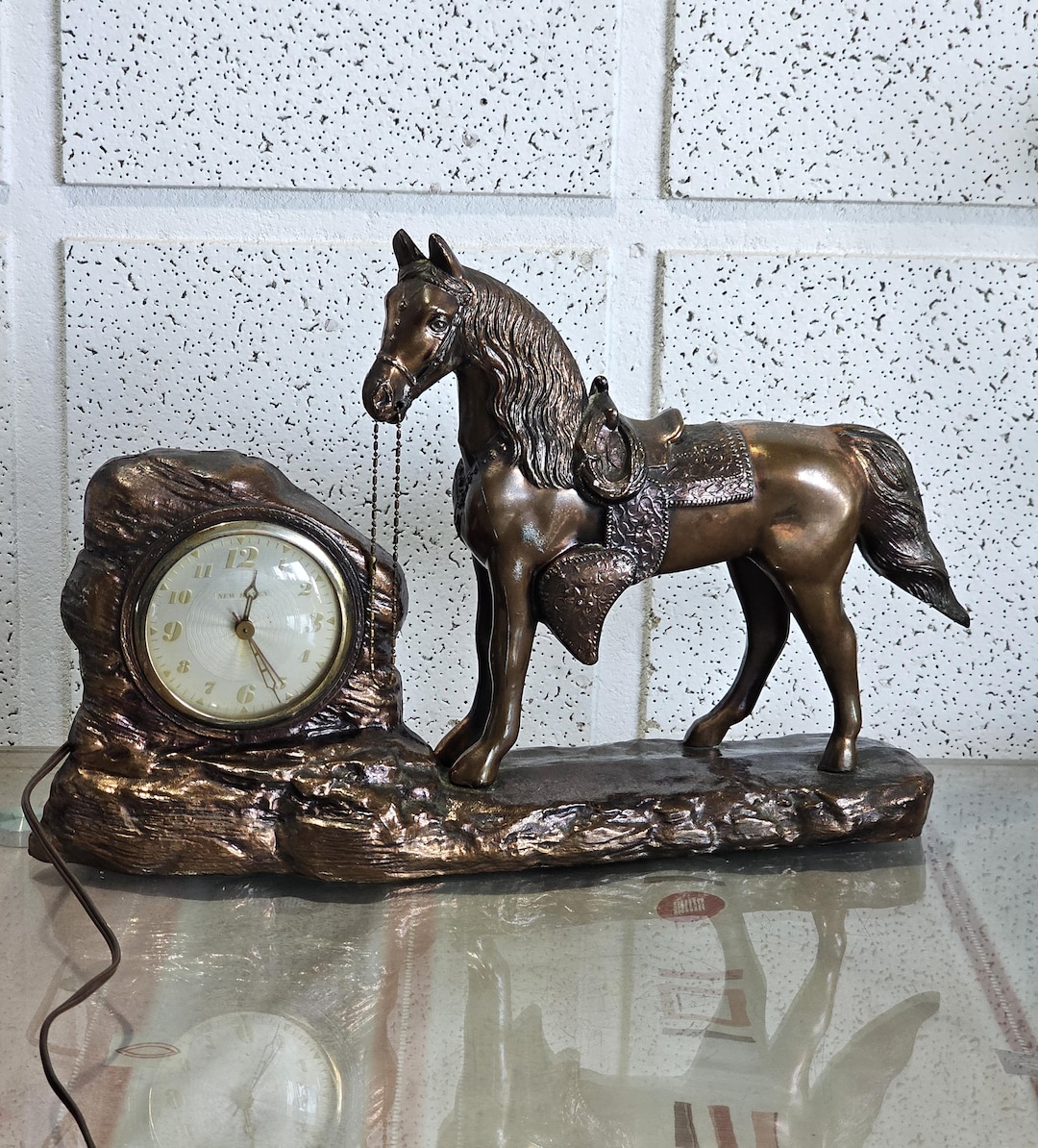 Vintage Copper Bronze Horse Stallion Electric Mantle Clock Rustic ...