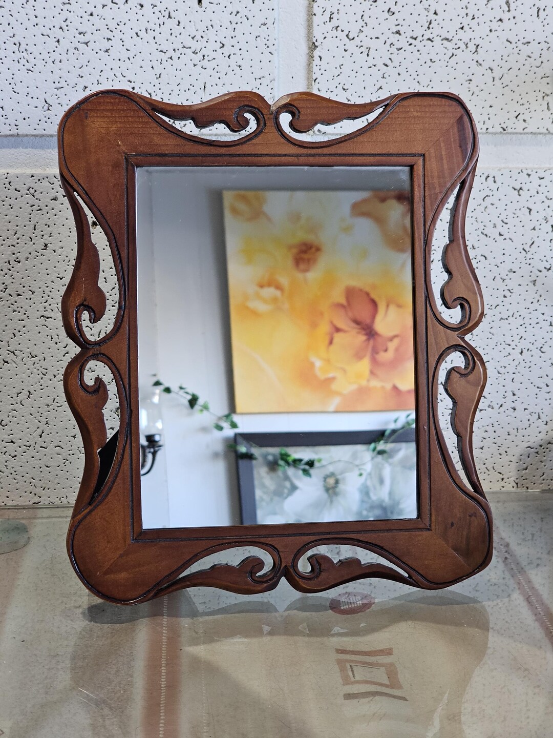 Vintage Carved Wood Wall and Table Mirror, Antique Brown Wood Mirror ...