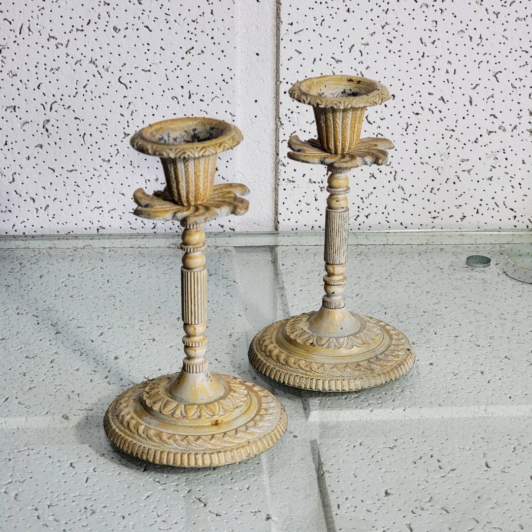 Antique Pair of Very Rare Solid Brass Candlesticks / Vintage - Etsy