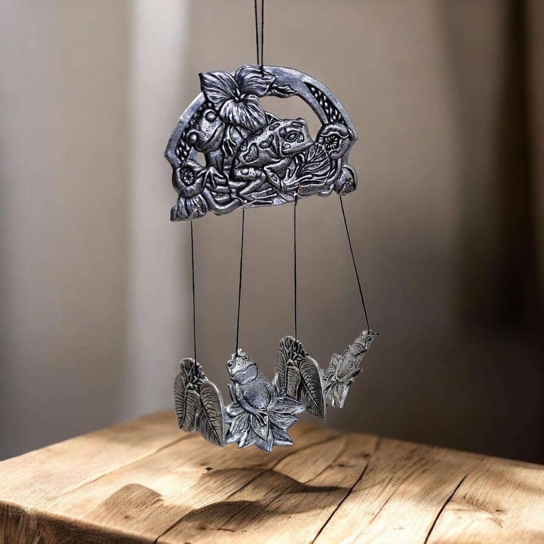 Vintage Carson Pewter Wind Chimes ©1993, Sculpted Wind Chimes With Frog ...