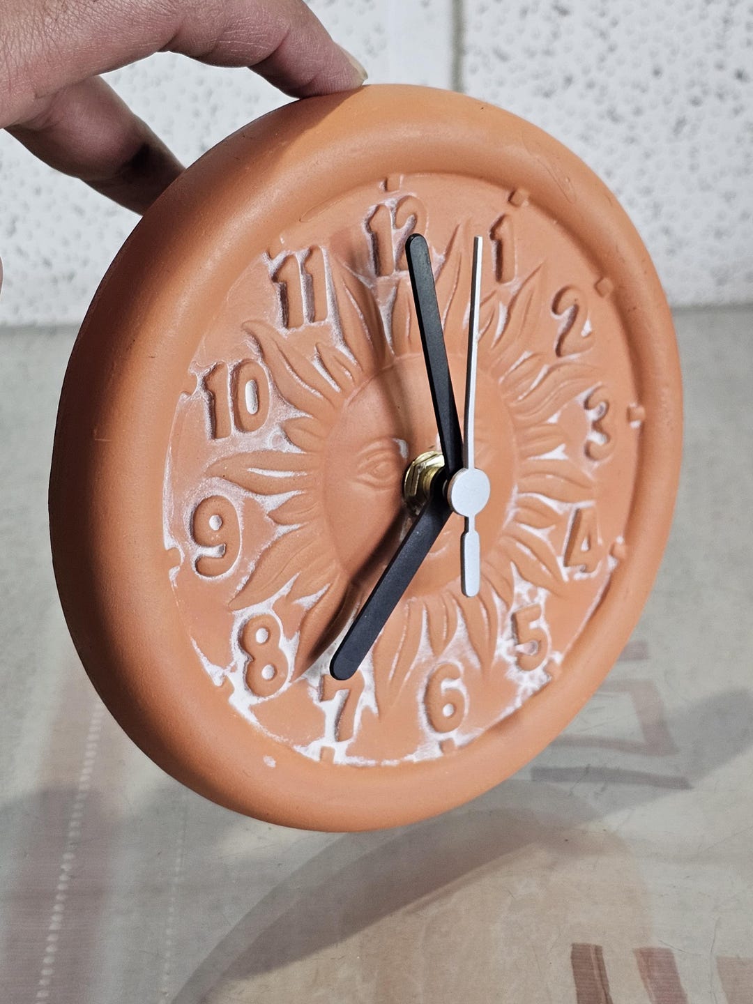 Terracotta Sun Embossed Indoor or Outdoor Wall Clock Terracotta Indoor ...