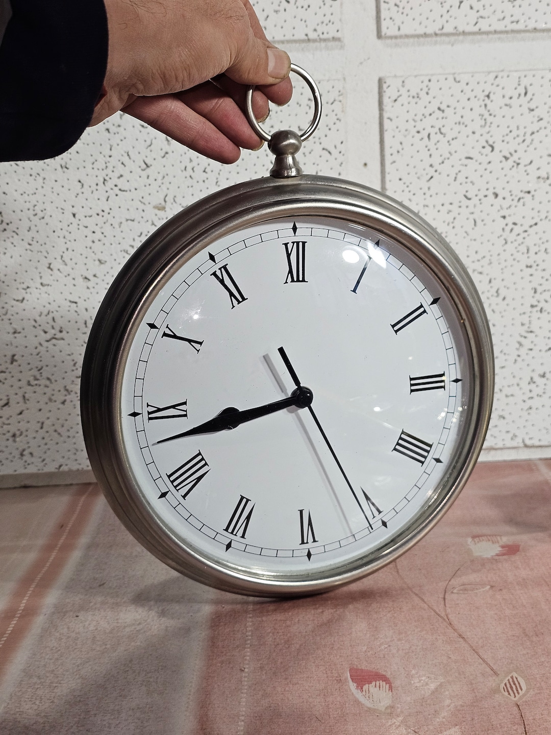 Large Silver Clock White Brass, Prestige Clock, Made in Taiwan, Black ...