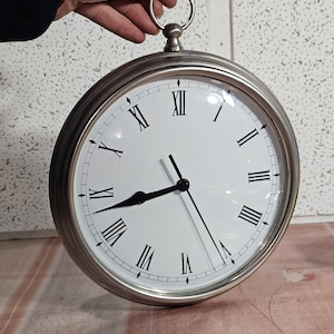 Large Silver Clock White Brass, Prestige Clock, Made in Taiwan, Black ...