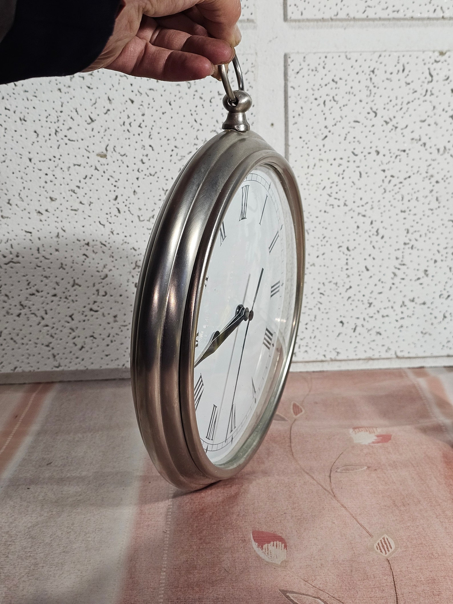 Large Silver Clock White Brass, Prestige Clock, Made in Taiwan, Black ...
